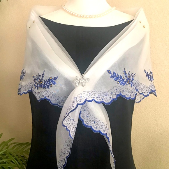 Tops | Royal Blue Embroidered Filipiniana Alampaypanuelo Maria Clara W ...